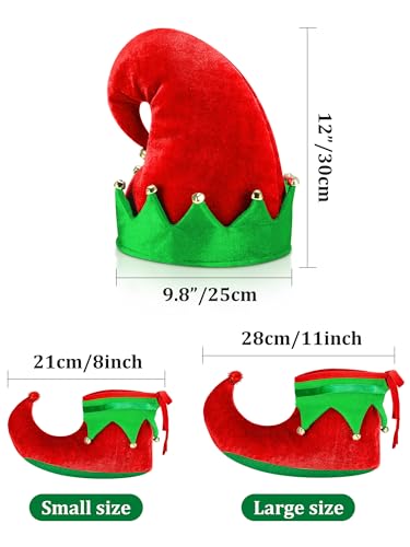 SATINIOR Christmas Santa Elf Shoes and Hat Christmas Red and Green Costume Accessory Set(21 cm/ 8 Inch,Vivid Color)