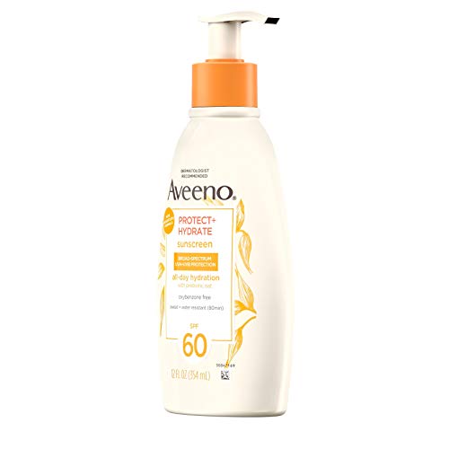 Aveeno Protect + Hydrate Moisturizing Body Sunscreen Lotion With Broad Spectrum Spf 60 & Prebiotic Oat, Weightless, Paraben-free, Oil-free & Oxybenzone-free, Pump Bottle, 12.0 ounces