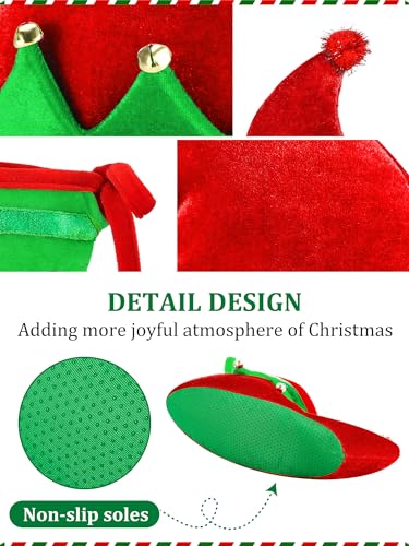 SATINIOR Christmas Santa Elf Shoes and Hat Christmas Red and Green Costume Accessory Set(21 cm/ 8 Inch,Vivid Color)