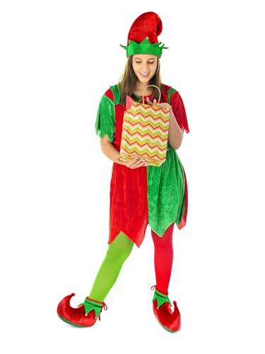 SATINIOR Christmas Santa Elf Shoes and Hat Christmas Red and Green Costume Accessory Set(21 cm/ 8 Inch,Vivid Color)
