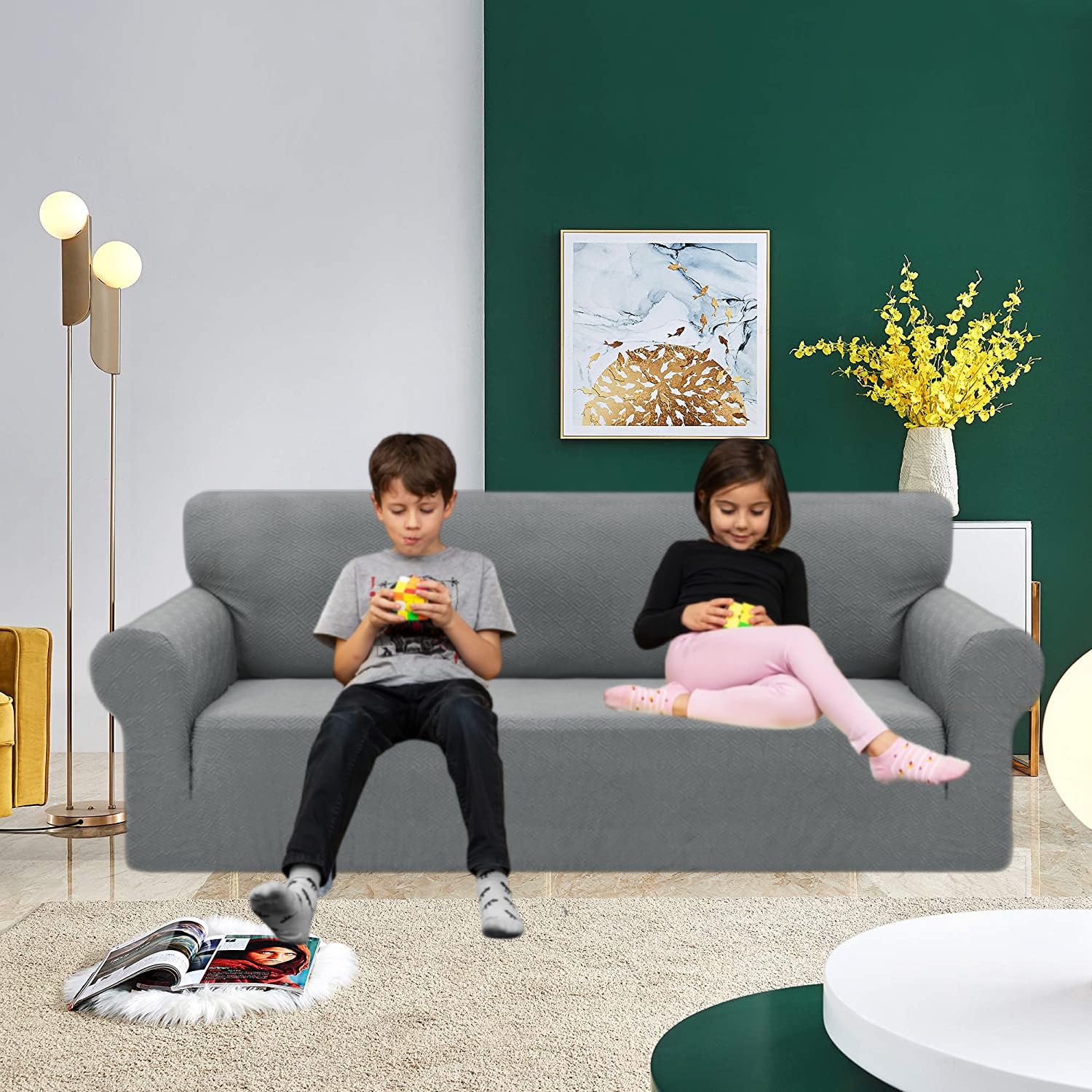 XINEAGE 2025 New 1 Piece Couch Covers for 2 Cushion (55"-69") Stretch Loveseat Sofa Cover Slipcover Jacquard Universal Furniture Protector with Elastic Bottom for Kids,Dog (Loveseat, Light Gray)
