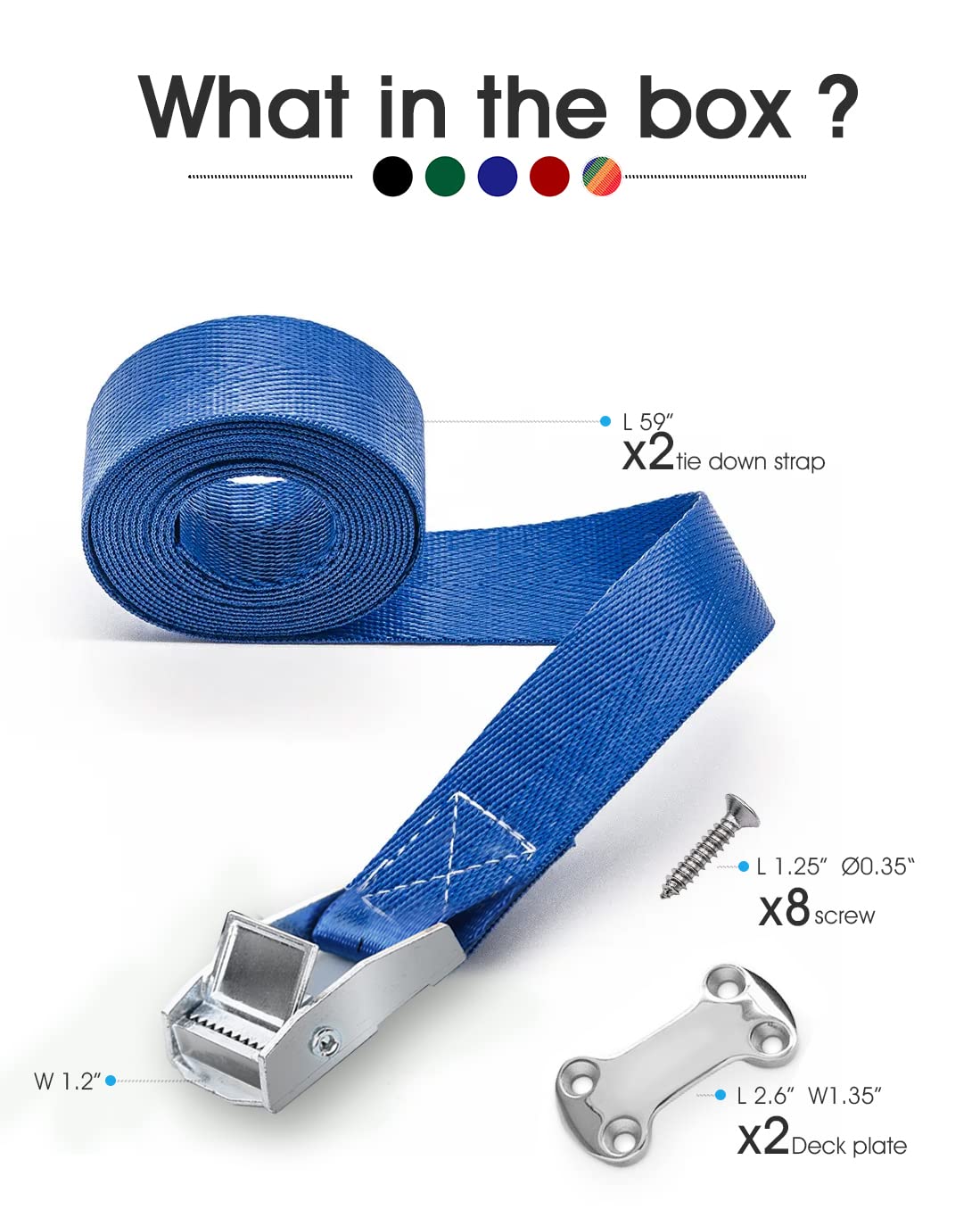 ALIENSX Cooler Tie Down Kit, Tie Down Straps for RTIC YETI Coolers, Cam Buckle Lashing Straps, Secure to Boats, Trailers, Trucks, ATVs and More, Prevent from Slipping (Blue)