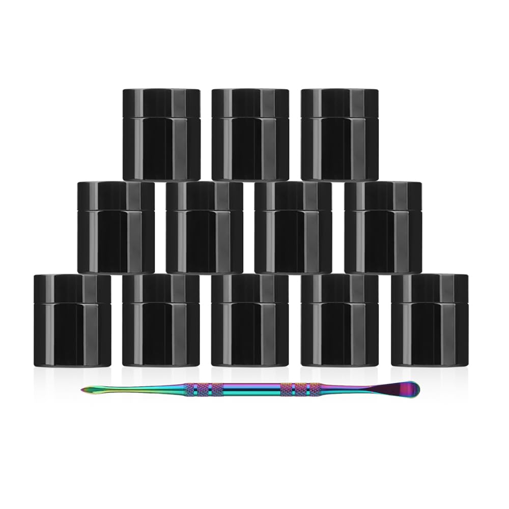 SKMZ 12PCS UV Protection Small Glass Jars With Lids Reusable 5ml Black Food Glass Bottle Mini Airtight Container For Oil Salve leaf Storage 1 Wax Carving Tools - 5g black