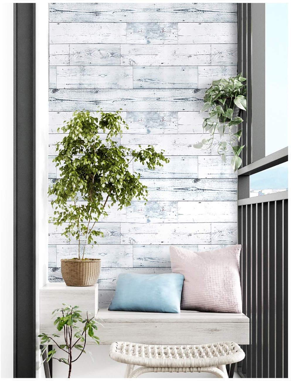 Peel and Stick Self-Adhesive Removable Wallpaper, Shiplap Light Grey/White Distressed Wood Plank Shelf Liner,Home Decoration 17.7''x118.1''