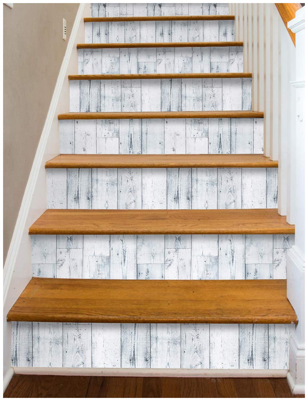 Peel and Stick Self-Adhesive Removable Wallpaper, Shiplap Light Grey/White Distressed Wood Plank Shelf Liner,Home Decoration 17.7''x118.1''