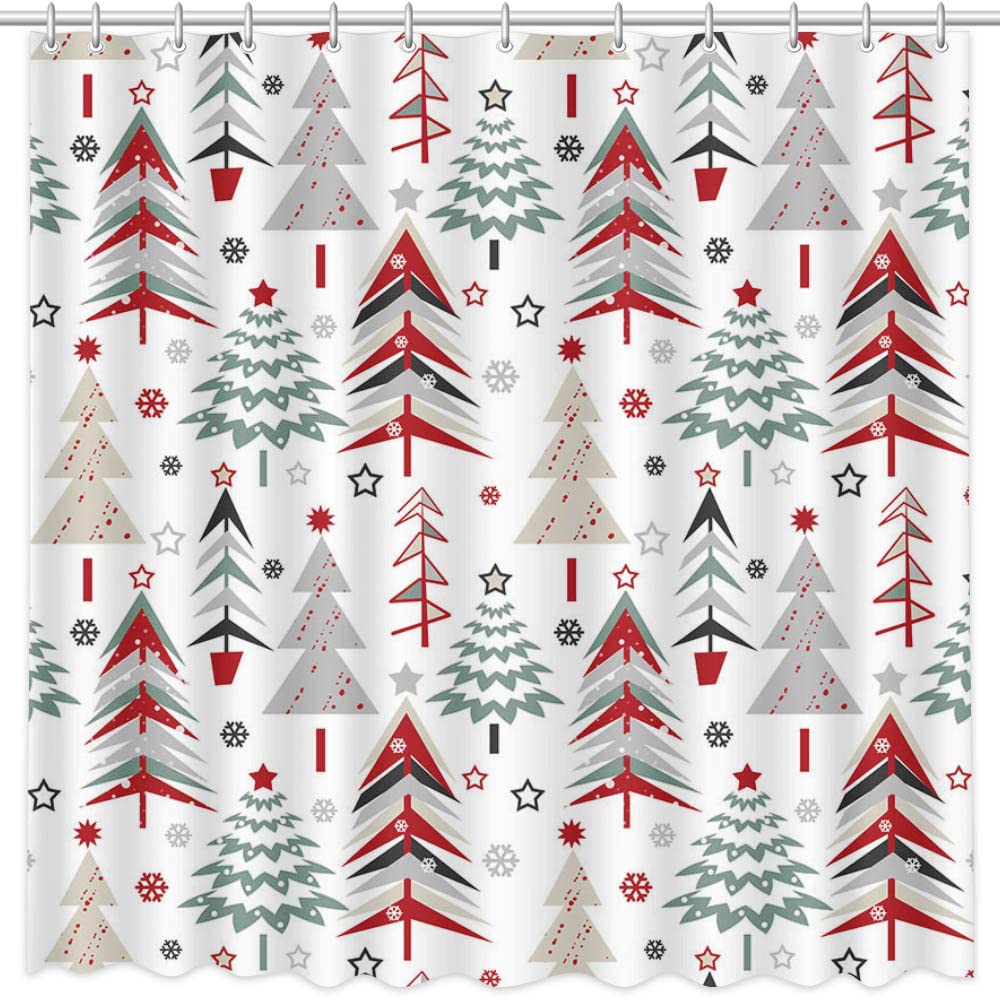MEHOFOND Christmas Xmas Tree Winter Snowflake Pattern Shower Curtain for Bathroom Decor Washable Durable Fabric 72x72 in
