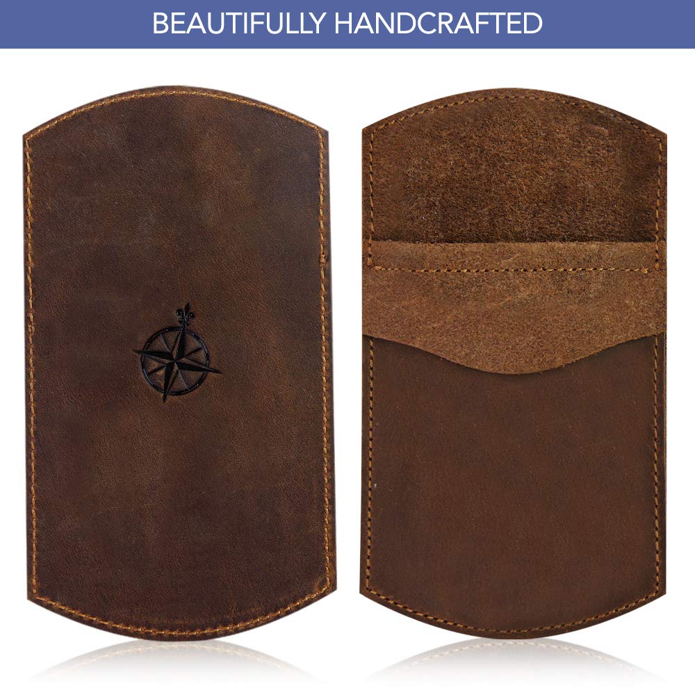 WANDERINGS Genuine Leather Pocket Protector - 3.5" x 6.25" - Handmade Leather Pen and Pencil Pocket Pouch Organizer for Office and Home