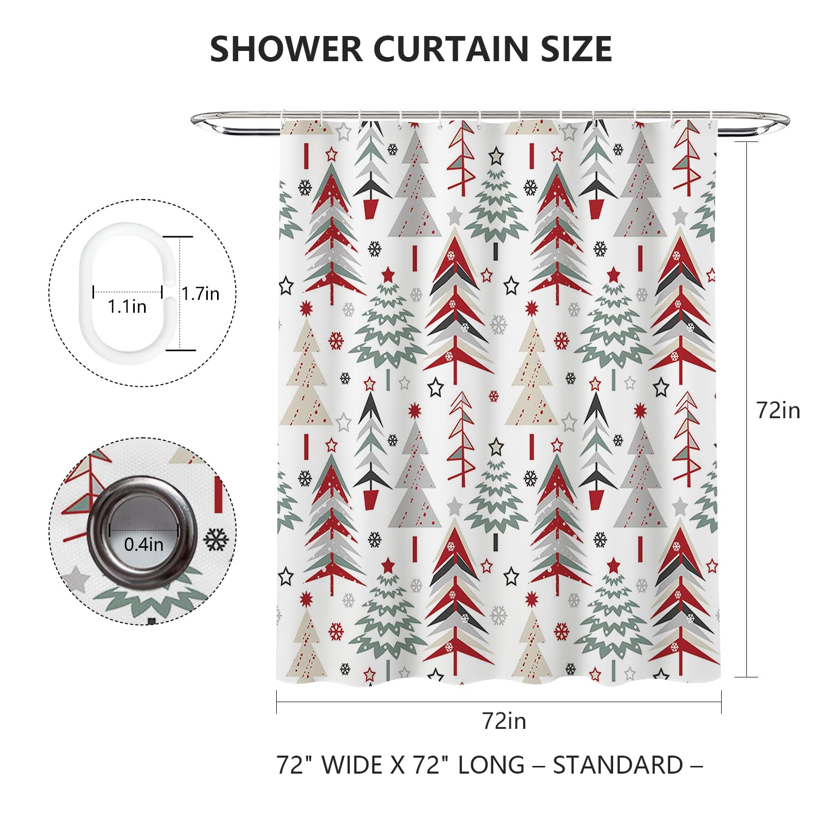 MEHOFOND Christmas Xmas Tree Winter Snowflake Pattern Shower Curtain for Bathroom Decor Washable Durable Fabric 72x72 in