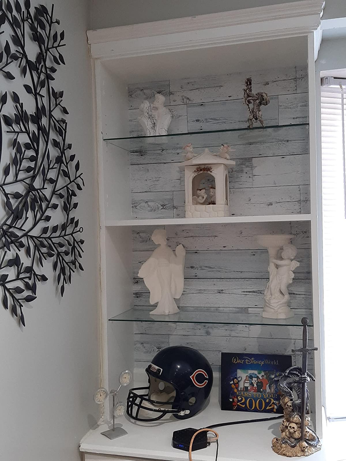 Peel and Stick Self-Adhesive Removable Wallpaper, Shiplap Light Grey/White Distressed Wood Plank Shelf Liner,Home Decoration 17.7''x118.1''