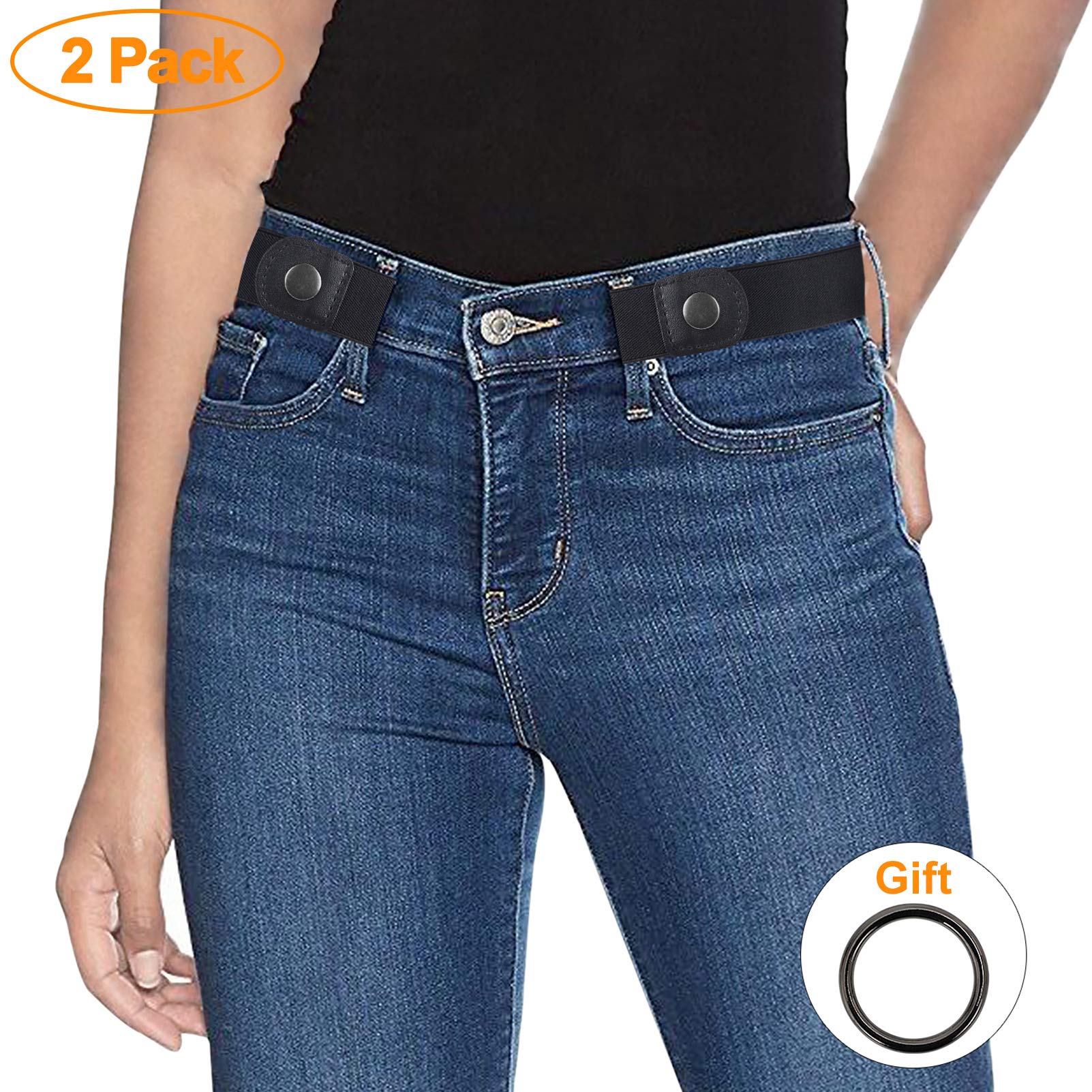 SUOSDEY No Buckle Invisible Stretch Belts for Men/Women Belt for Jeans pants No Hassle,No Bugle (05-2Pack Black, Suit Waist 34''-48'')