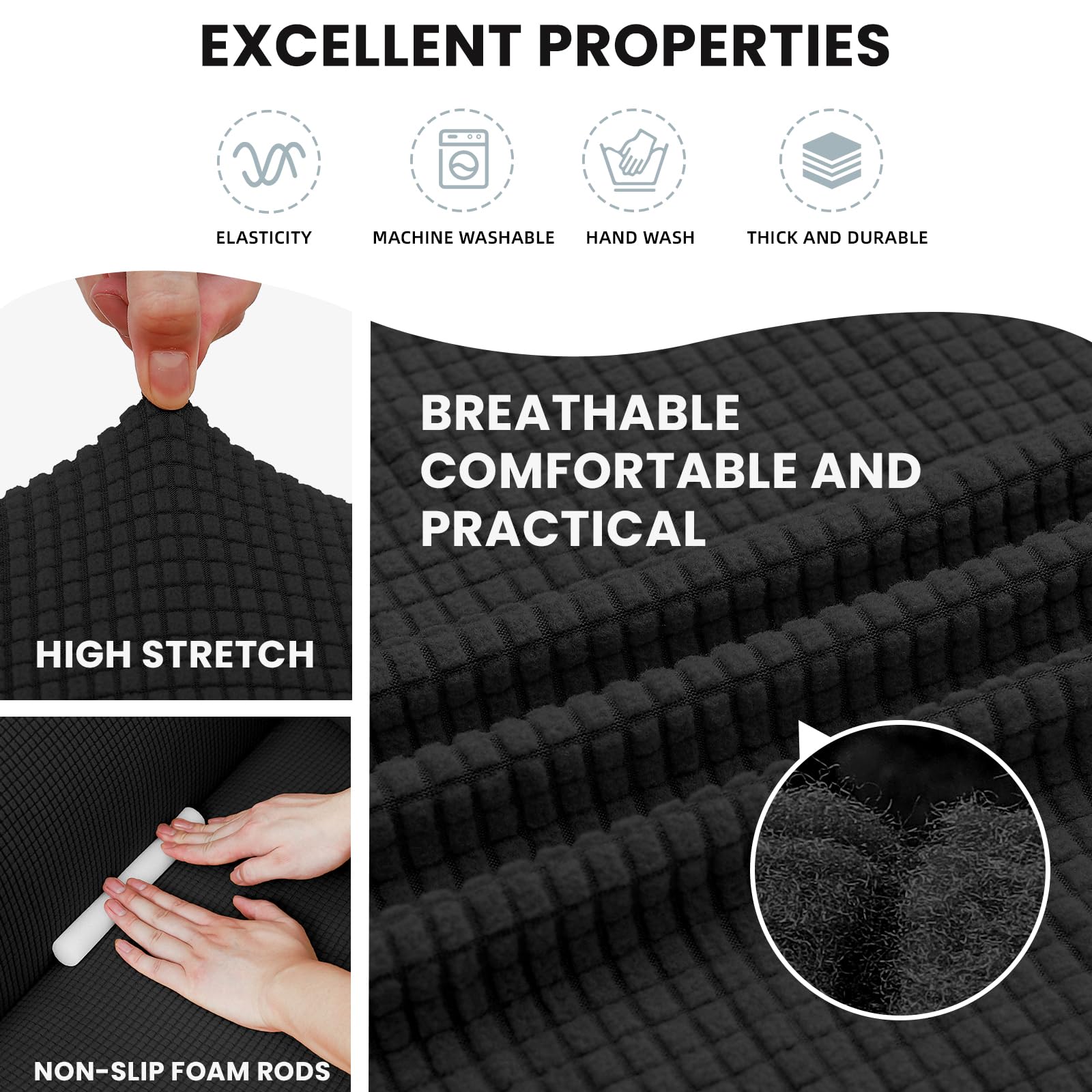 LURKA Stretch Loveseat Sofa Slipcovers 1 Piece Couch Covers for Sofa Furniture Protector Full Sofa Covers with Elastic Bottom for Kids and Dog (Medium, Black)