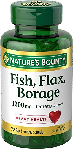 Fish, Organic Flaxseed and Borage Oils by Nature's Bounty, Omega 3-6-9 and Fatty Acids, Supports Heart, Cellular and Metabolic Function, 1200 mg, 72 Softgels (packaging may vary)