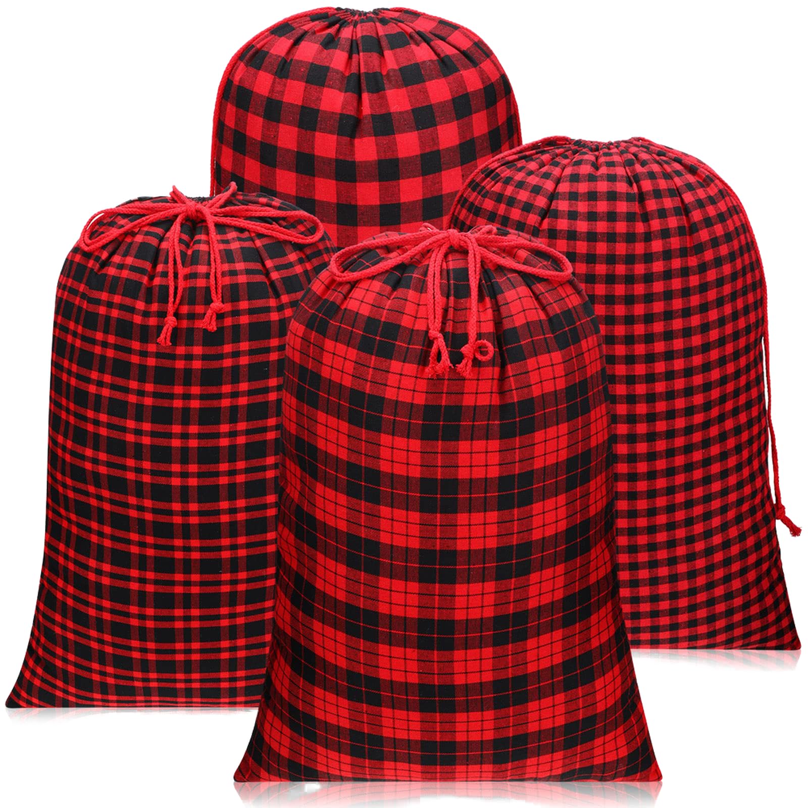 Shappy 4 Pcs Large Christmas Gift Bags 28 x 20 inches Drawstring Fabric Gift Bags Christams Bags for Xmas Presents Holiday Favors(Black-red)