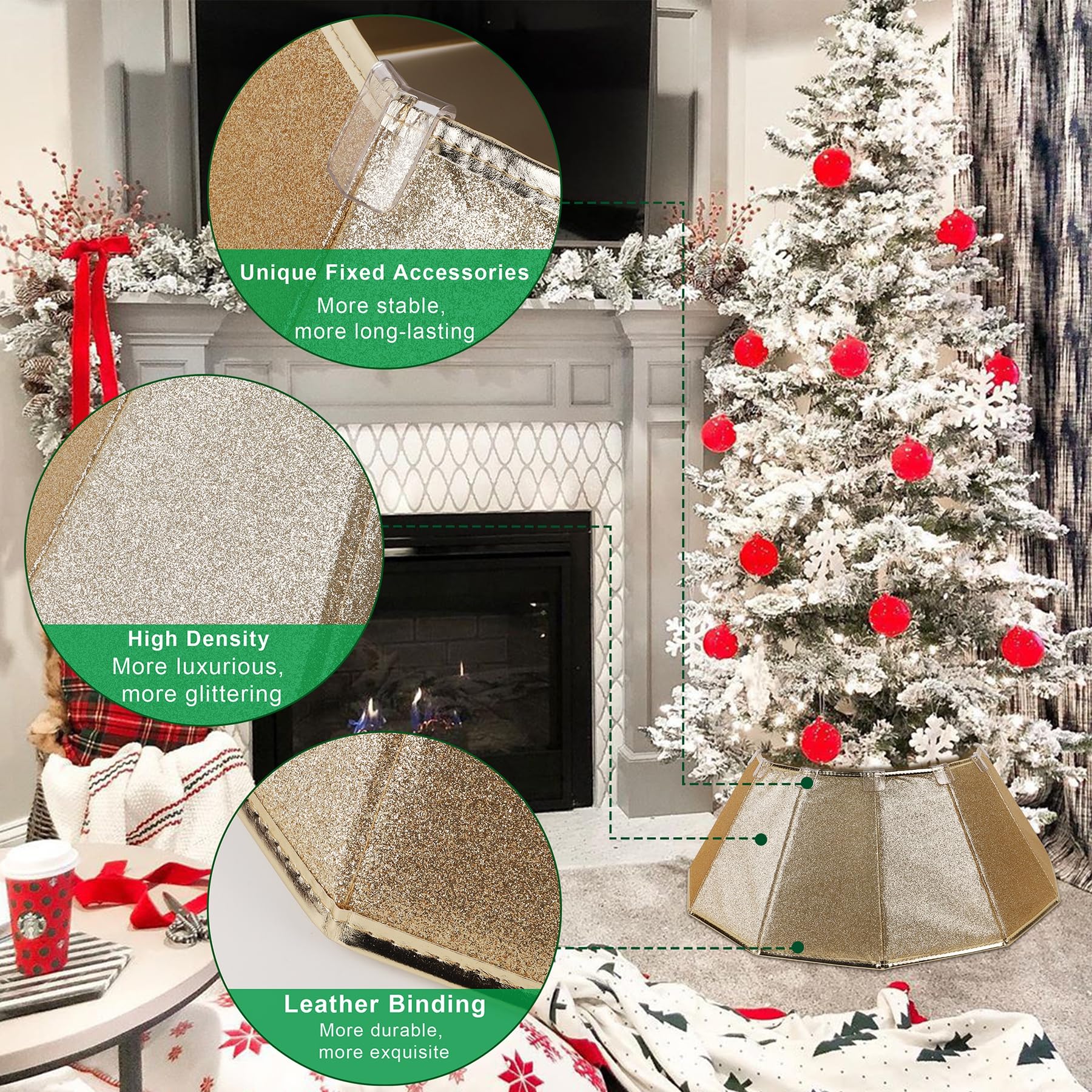 Blissun Fabric Christmas Collar, Glittering Tree Ring, Willow Skirt for Tree Decorations (Glitter Gold)