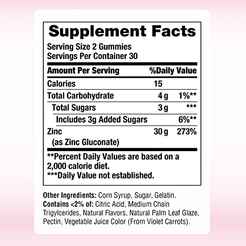 Nature's Bounty Stunning Complexion Skin Care Dietary Supplement Gummies Optimal Solutions, 30 mg Zinc, Mixed Berry Flavor, 60 Count