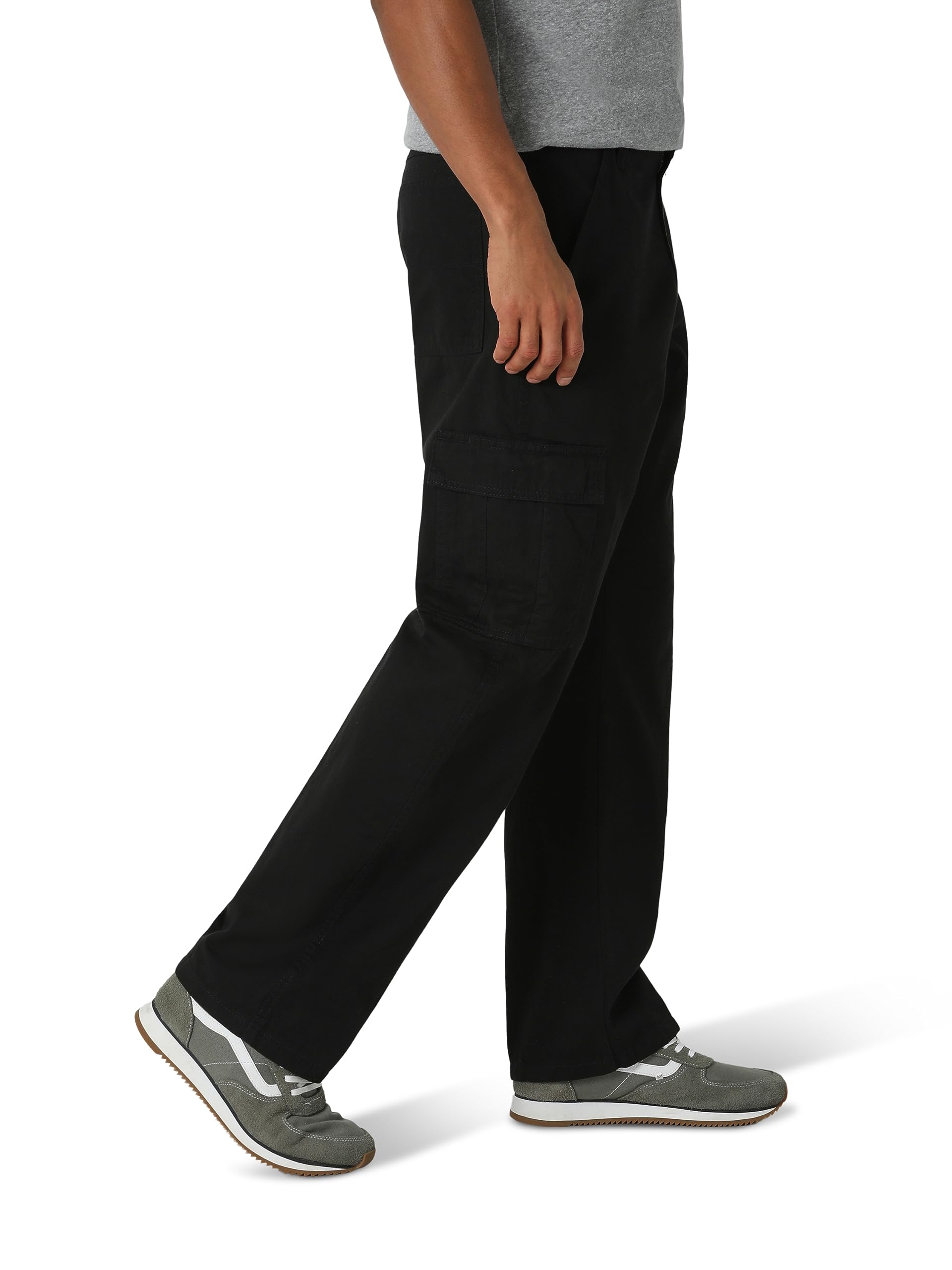 Wrangler Authentics Men's Big & Tall Relaxed Fit Cargo Pant (Logan), Black Twill, 46W x 30L