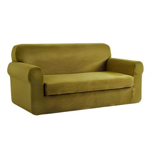 CHUN YI Stretch Loveseat Sofa Slipcover 2 Piece Sofa Cover, 2 Seater Couch Slipcover Coat Soft Washable Furniture Covers with Elastic Bottom, Checks Spandex Jacquard Fabric, Medium, Yellow Green