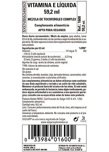 Solgar Liquid Vitamin E (with dropper), 2 fl. oz. - Antioxidant, Skin & Immune Support, Overall Health - Natural, Liquid Vitamin E - Non-GMO, Vegan, Gluten Free, Dairy Free, Kosher - 118 Servings