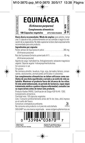 Solgar Echinacea, 100 Vegetable Capsules - Immune Support - Full Potency (FP) - Non-GMO, Gluten Free, Dairy Free, Kosher - 100 Servings