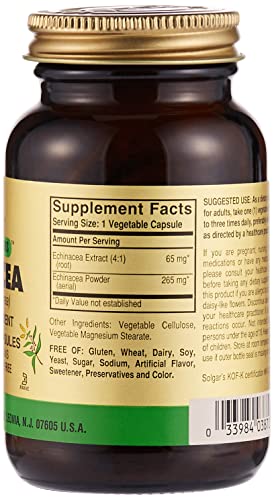 Solgar Echinacea, 100 Vegetable Capsules - Immune Support - Full Potency (FP) - Non-GMO, Gluten Free, Dairy Free, Kosher - 100 Servings