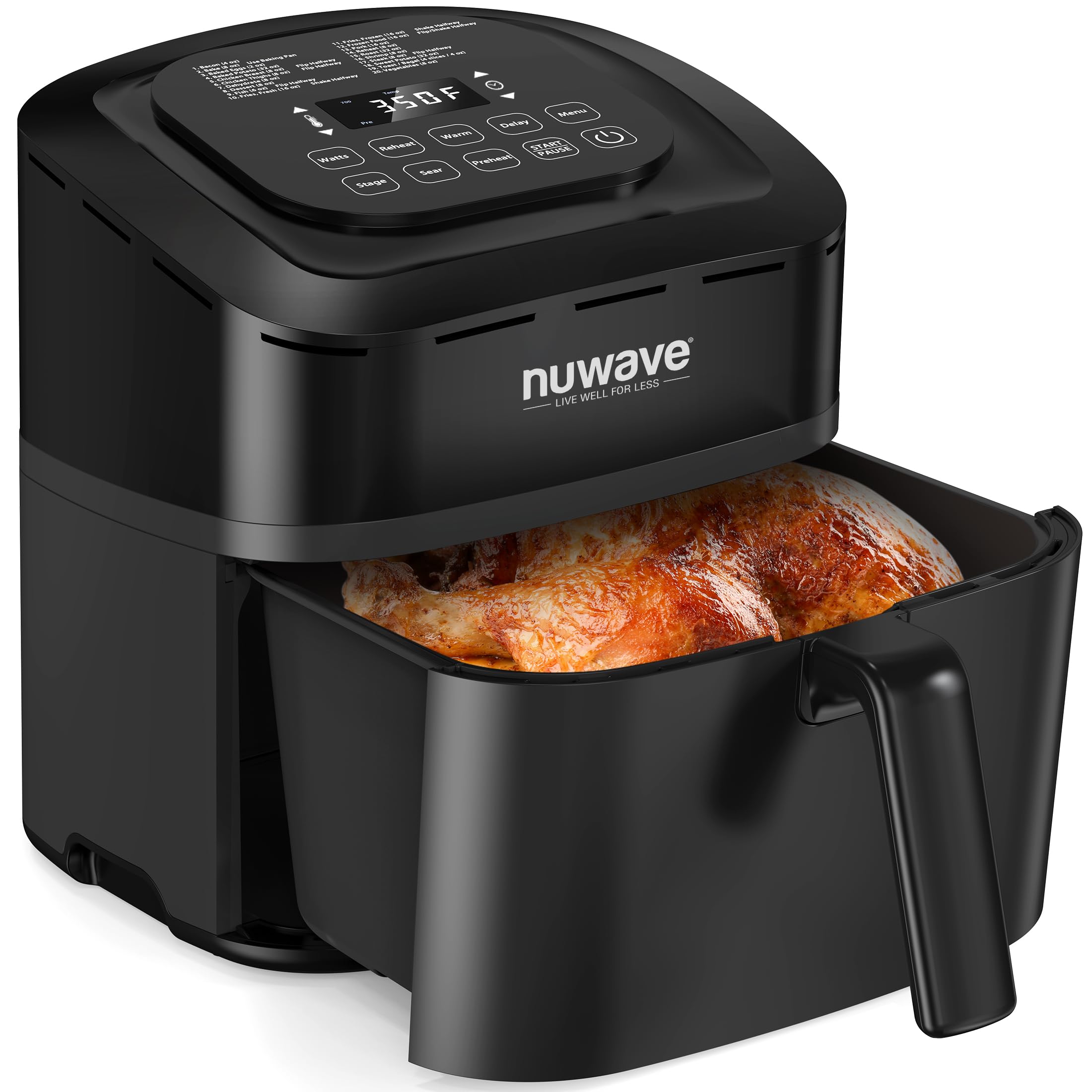 Nuwave Brio 7-in-1 Air Fryer Oven, 7.25-Qt with One-Touch Digital Controls, 50°- 400°F Temperature Controls in 5° Increments, Linear Thermal (Linear T) for Perfect Results, Black