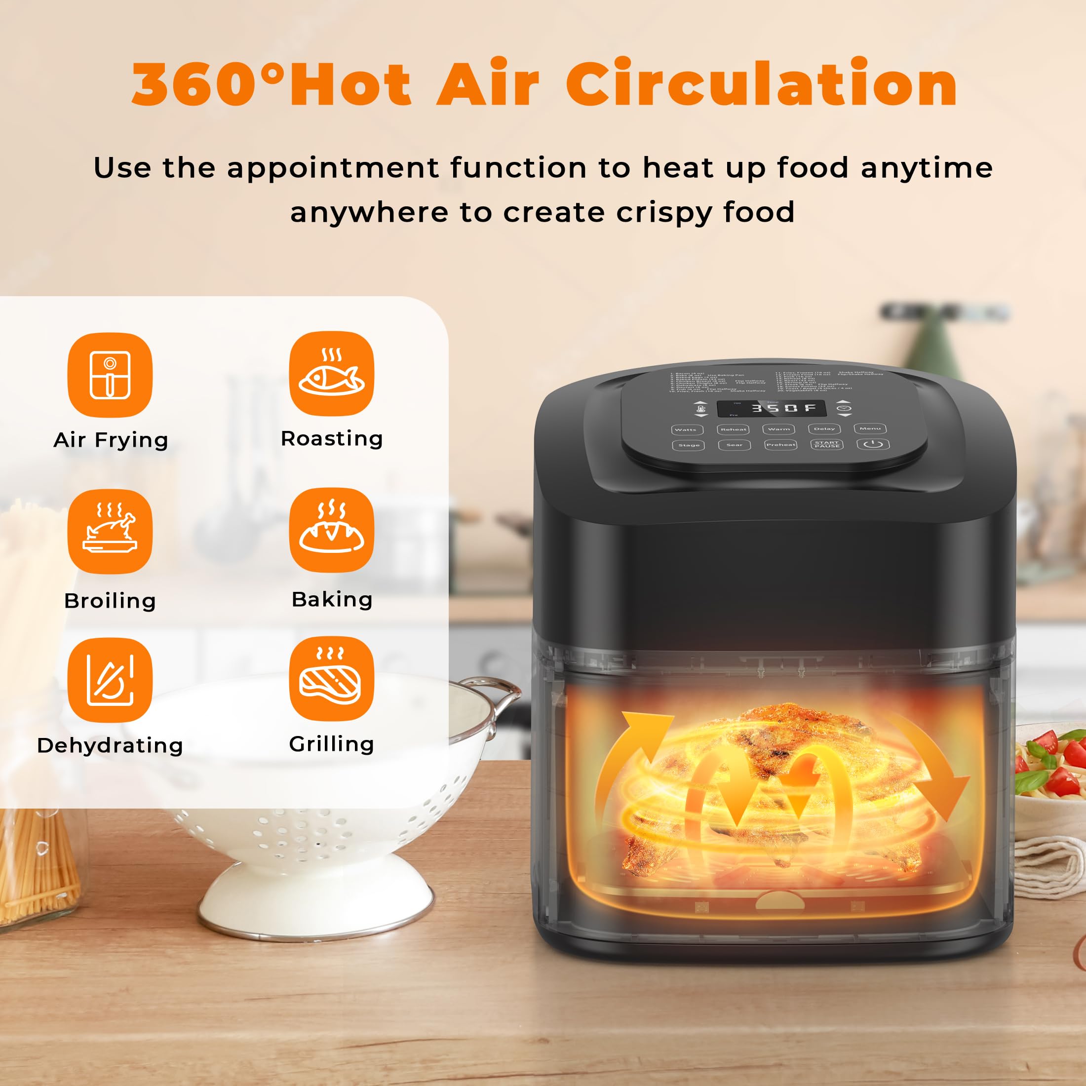 Nuwave Brio 7-in-1 Air Fryer Oven, 7.25-Qt with One-Touch Digital Controls, 50°- 400°F Temperature Controls in 5° Increments, Linear Thermal (Linear T) for Perfect Results, Black