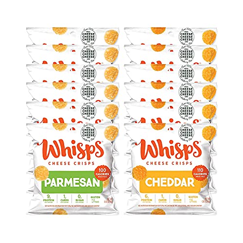 Whisps Cheese Crisps - Parmesan & Cheddar Cheese Snacks, Keto Snacks, 6-9g of Protein Per Bag, Low Carb, Gluten & Sugar Free, Great Tasting Healthy Snack, All Natural Cheese Crisps - Variety, .63 Oz (Pack of 12)