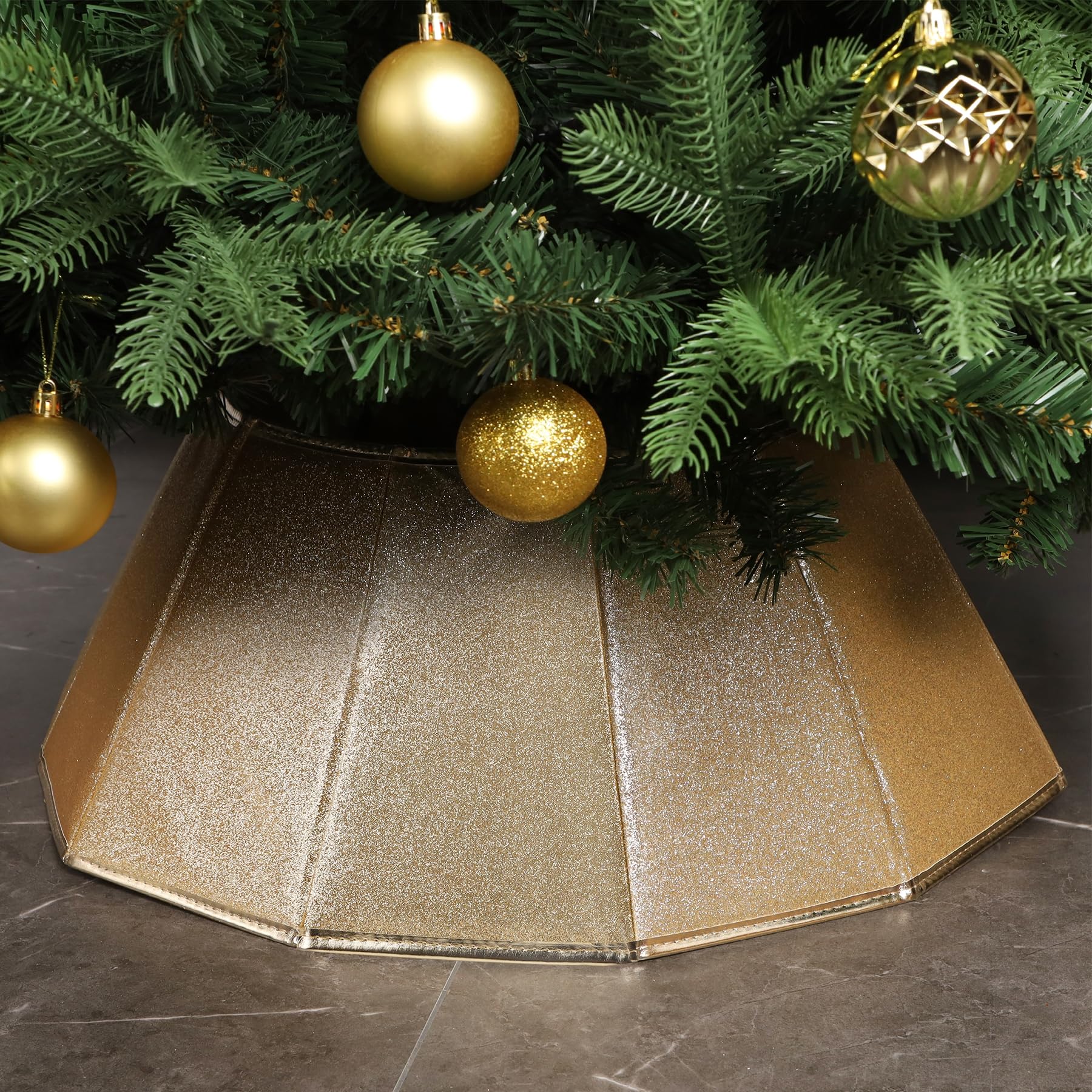 Blissun Fabric Christmas Collar, Glittering Tree Ring, Willow Skirt for Tree Decorations (Glitter Gold)