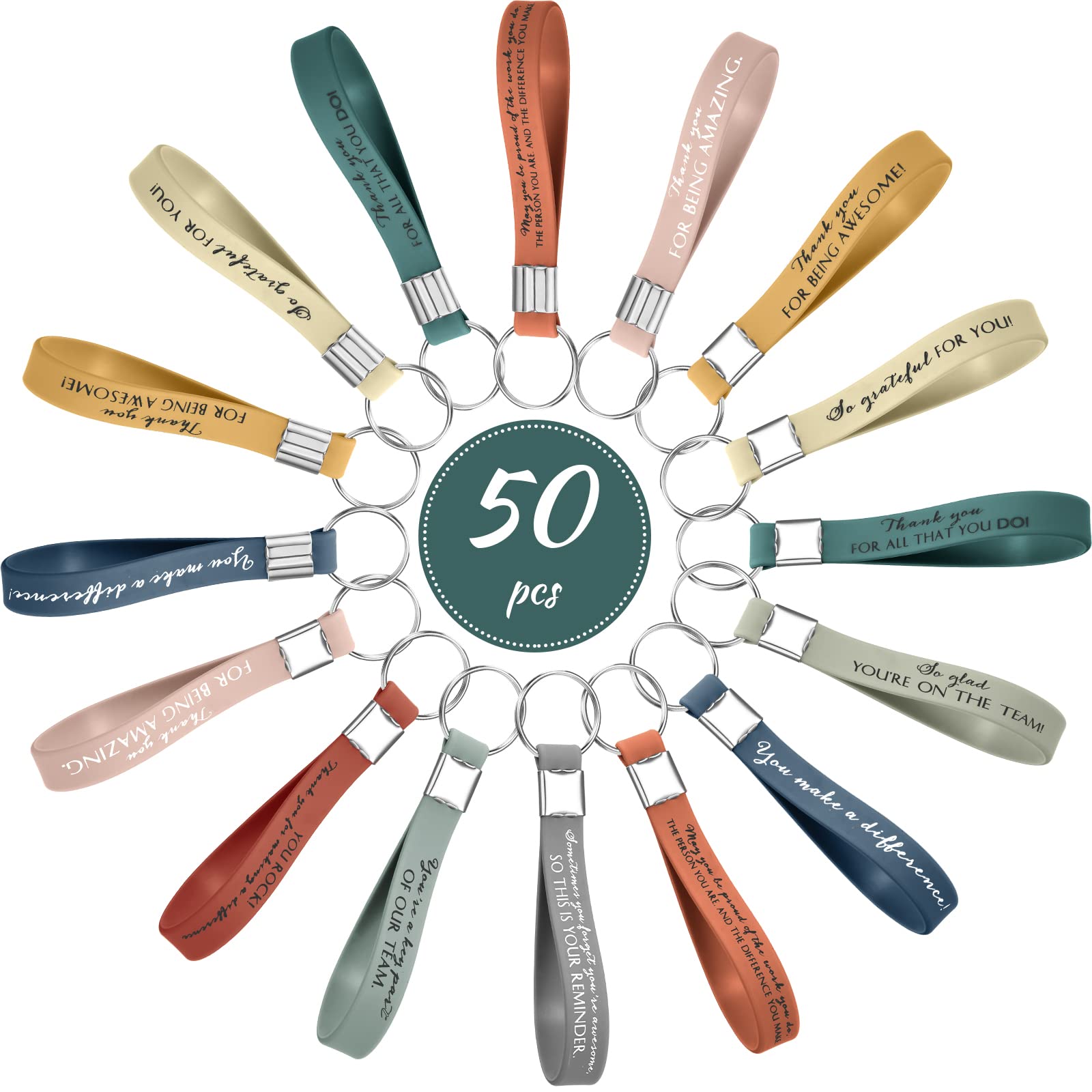 Roowest 50 Pcs Inspirational Gift for Women Silicone Keychain Employee Appreciation Gift Bulk Teacher Coworker(Elegant Color)