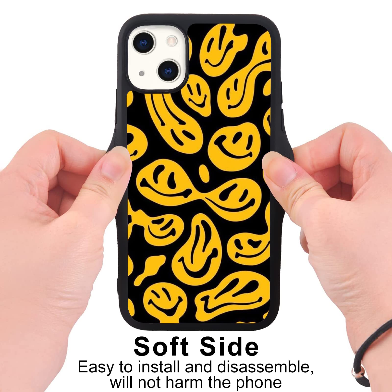 Myrauv for iPhone XR Lovely Case Yellow Trippy Cute Face Print Shockproof Protective Cases Soft TPU Hard Back Anti-Scratch Cover for iPhone XR