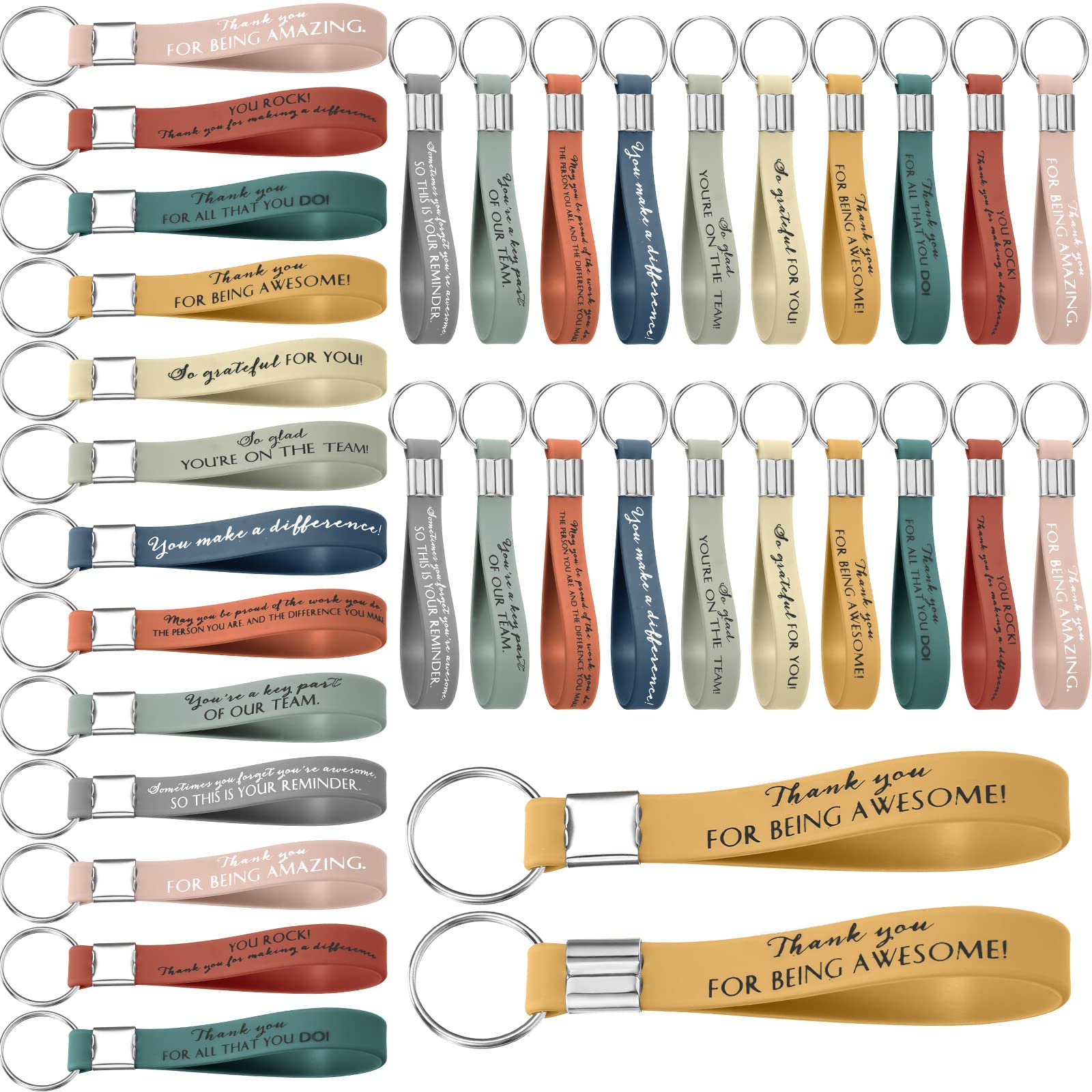 Roowest 50 Pcs Inspirational Gift for Women Silicone Keychain Employee Appreciation Gift Bulk Teacher Coworker(Elegant Color)
