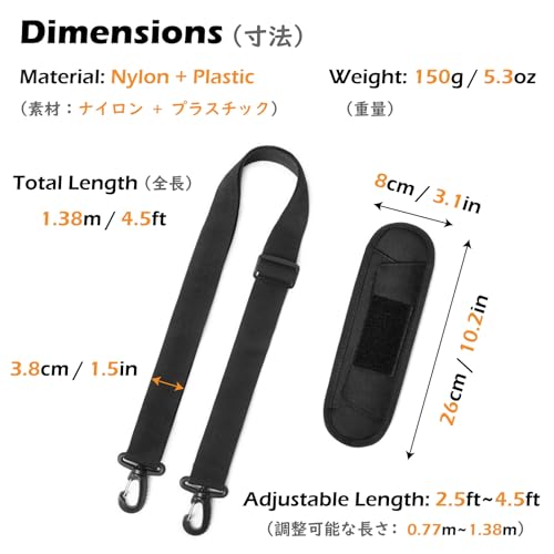 TRIWONDER Bag Shoulder Strap Replacement Adjustable Shoulder Strap with Padded Metal Hooks for Tactical Pouch Shoulder Bag Luggage Duffel Bag Laptop Case Crossbody Bag Pet Carrier(Black)
