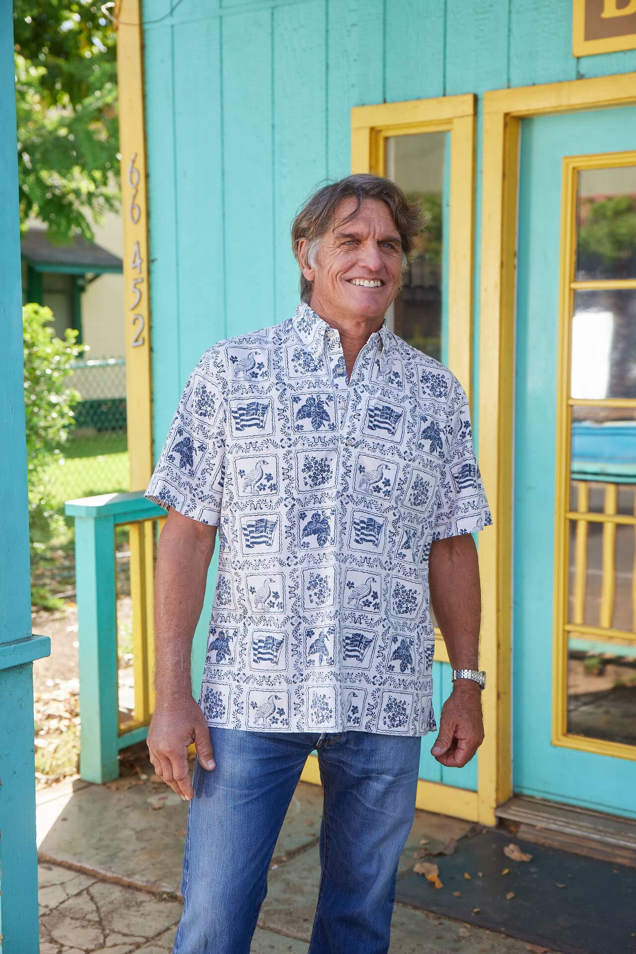 Reyn Spooner Men's Lahaina Sailor Tailored Button Front Hawaiian Aloha Shirt, White, XL