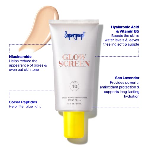 Supergoop! Glowscreen - SPF 40-2.5 fl oz - Glowy Primer + Broad Spectrum Sunscreen - Adds Instant Glow - Helps Filter Blue Light - Boosts Hydration with Hyaluronic Acid, Vitamin B5 & Niacinamide