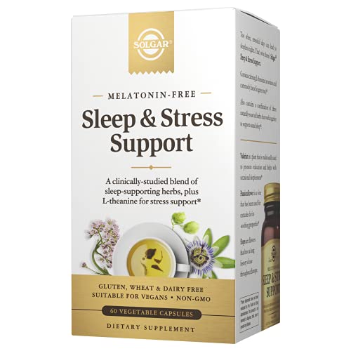 Solgar Sleep & Stress Support, 60 Vegetable Capsules â Melatonin-Free â Helps Relax & Calm You â Fall Asleep Quickly â Improve Sleep Quality â With Valerian, Passionflower & Hops, Non-GMO, 30 servings
