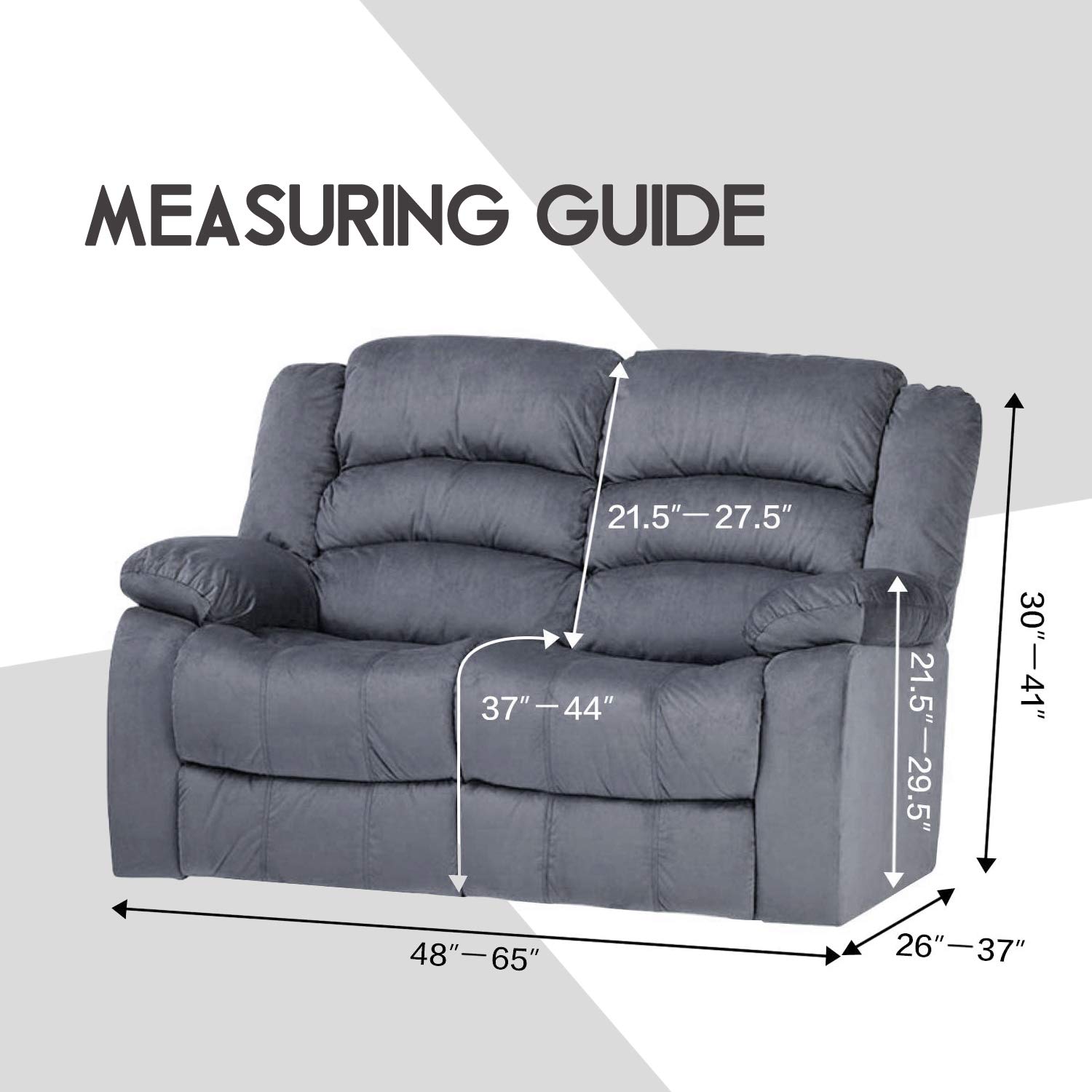 ULTICOR Reclining Love Seat Slipcover, 48" - 65" L, 6-Piece Velvet Stretch Loveseat Reclining Sofa Covers, 2 seat Love seat Recliner Cover, Thick, Soft, Washable (Light Grey)