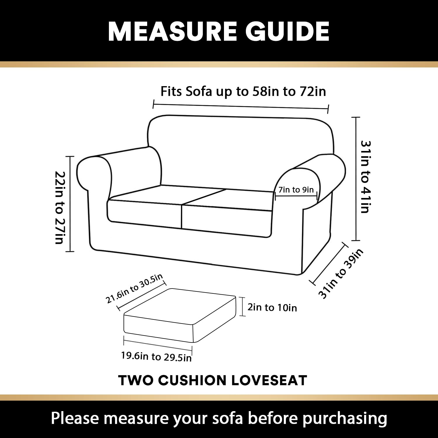PrinceDeco 3 Pieces Couch Covers Soft Velvet Couch Covers for 2 Cushion Sofa Loveseat Covers Width Up to 72 Inch Anti Slip Love Seat Furniture Protector, Machine Washable(Medium, Stone Blue)