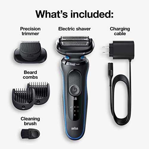 Braun Series 5 5020 Electric Razor for Men Foil Shaver with Beard Trimmer, Rechargeable, Wet & Dry with EasyClean, Black, 5 Piece Set
