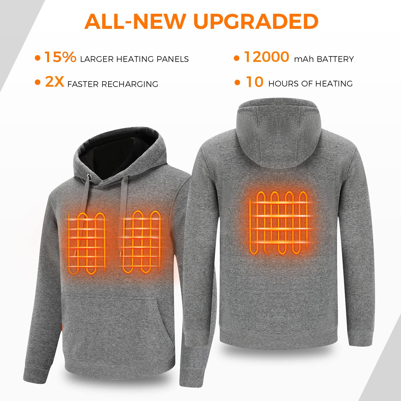 HENNCHEE Heated Hoodies for Men Women with Battery Pack, Heated Pullover Sweatshirt Unisex Hoodies Heating Jacket(Gray, Large)