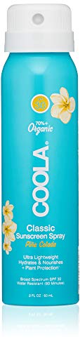 COOLA Organic Sunscreen SPF 30 Sunblock Spray, Dermatologist Tested Skin Care for Daily Protection, Vegan and Gluten Free, Piña Colada, Travel Size, 2 Fl Oz