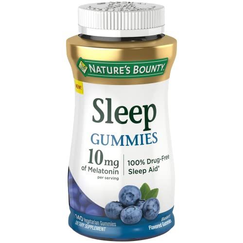 Nature’s Bounty 10 mg Melatonin Gummy, 100% Drug Free Sleep Supplement, 10 mg, Blueberry, 140 Ct