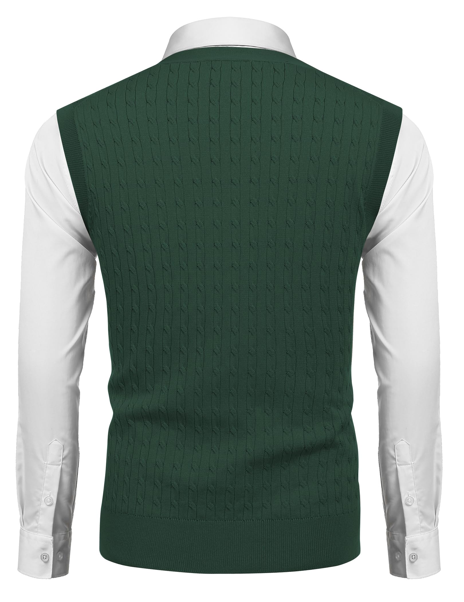 COOFANDY Men's Sleeveless Sweater Vest V-Neck Casual Cable Knit Button Down Cardigan Vest Green