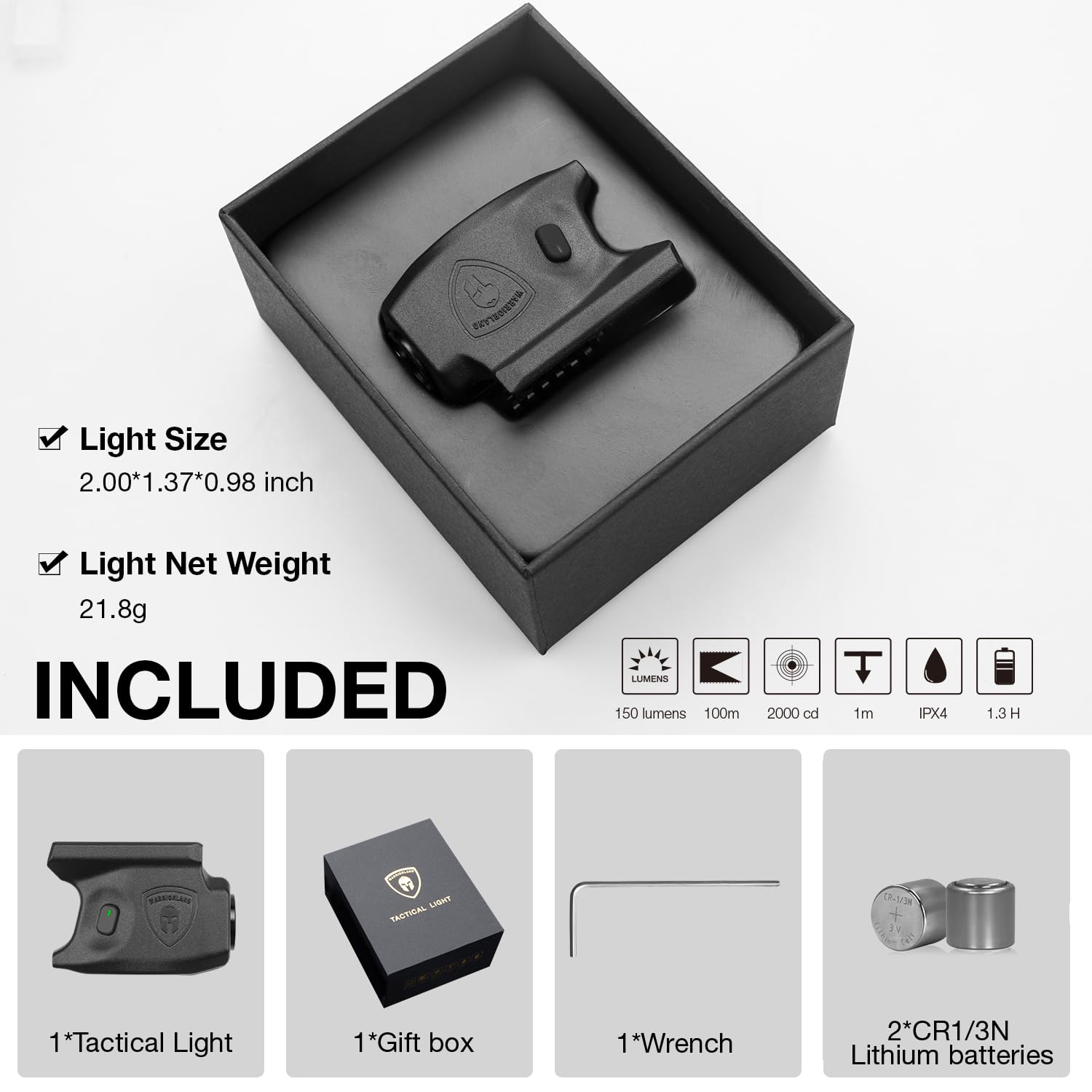 WARRIORLAND Hellcat Mini Gun Light Tailored Made for Springfield Armory Hellcat Pistol, 150 Lumens Hellcat Handgun Light, LED Tactical Flashlight Hellcat SL-1