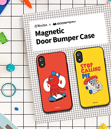 GOOSPERY for iPhone XR Wallet Case with Card Holder, Protective Dual Layer Bumper Phone Case (Noyisin Character Design-Stop Calling Me) - Yellow