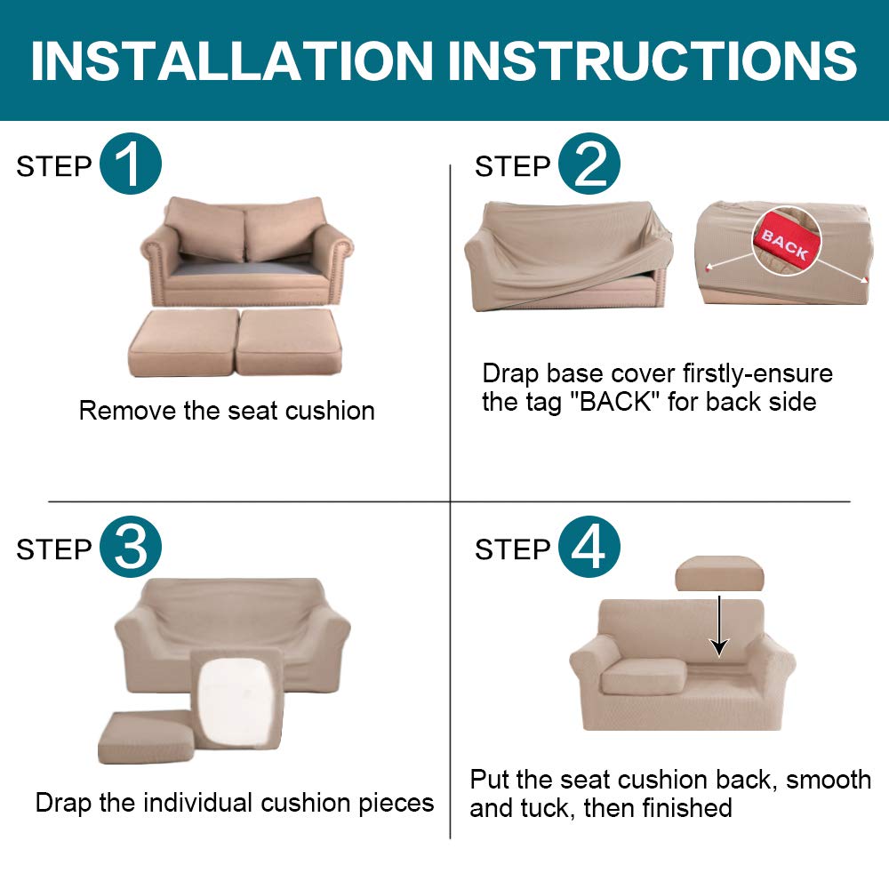 Turquoize 3 Piece Sofa Covers for 2 Cushion Couch Sofa Slipcover Soft Couch Cover for Dogs-Washable Sofa Furniture Covers with 2 Individual Cushion Covers, Thick Jacquard Fabric (Loveseat, Sand)