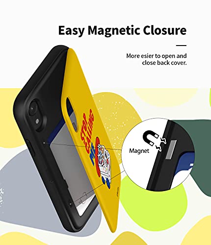 GOOSPERY for iPhone XR Wallet Case with Card Holder, Protective Dual Layer Bumper Phone Case (Noyisin Character Design-Stop Calling Me) - Yellow