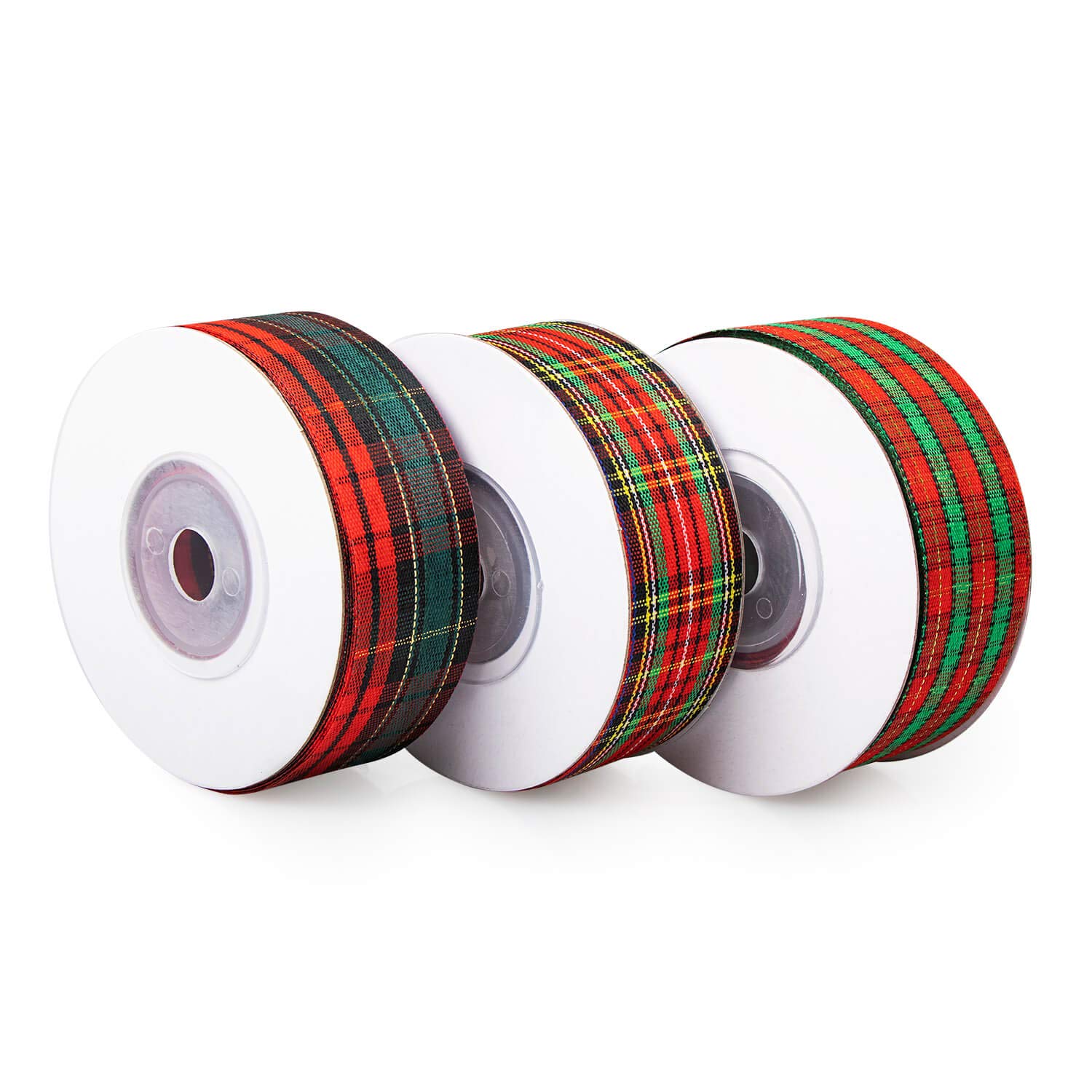 SoFire Christmas Plaid Ribbon for Gift Wrapping, 3 Rolls 1 Inch Wide 75 Yards Long Fabric Christmas Ribbon (3)