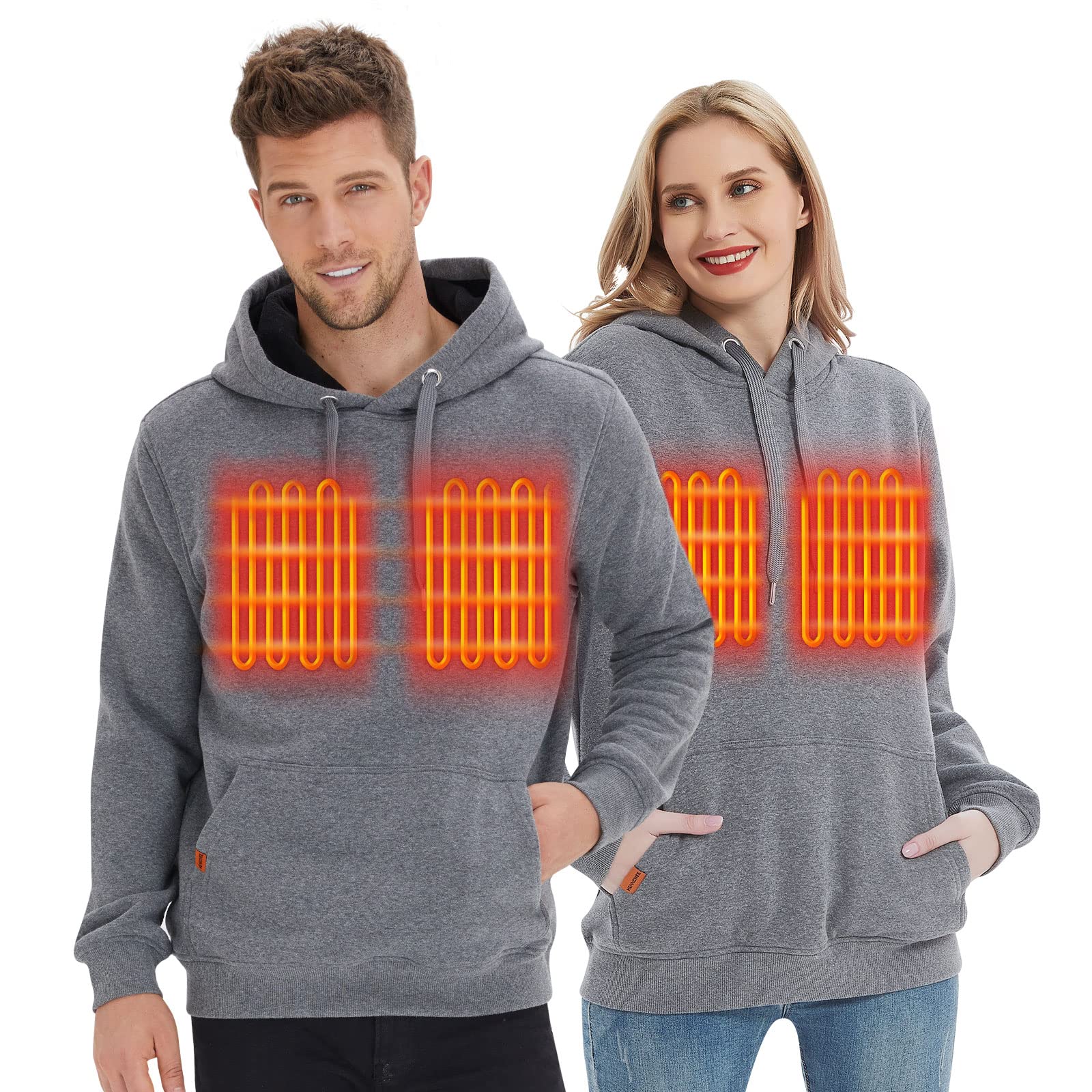 HENNCHEE Heated Hoodies for Men Women with Battery Pack, Heated Pullover Sweatshirt Unisex Hoodies Heating Jacket(Gray, Large)
