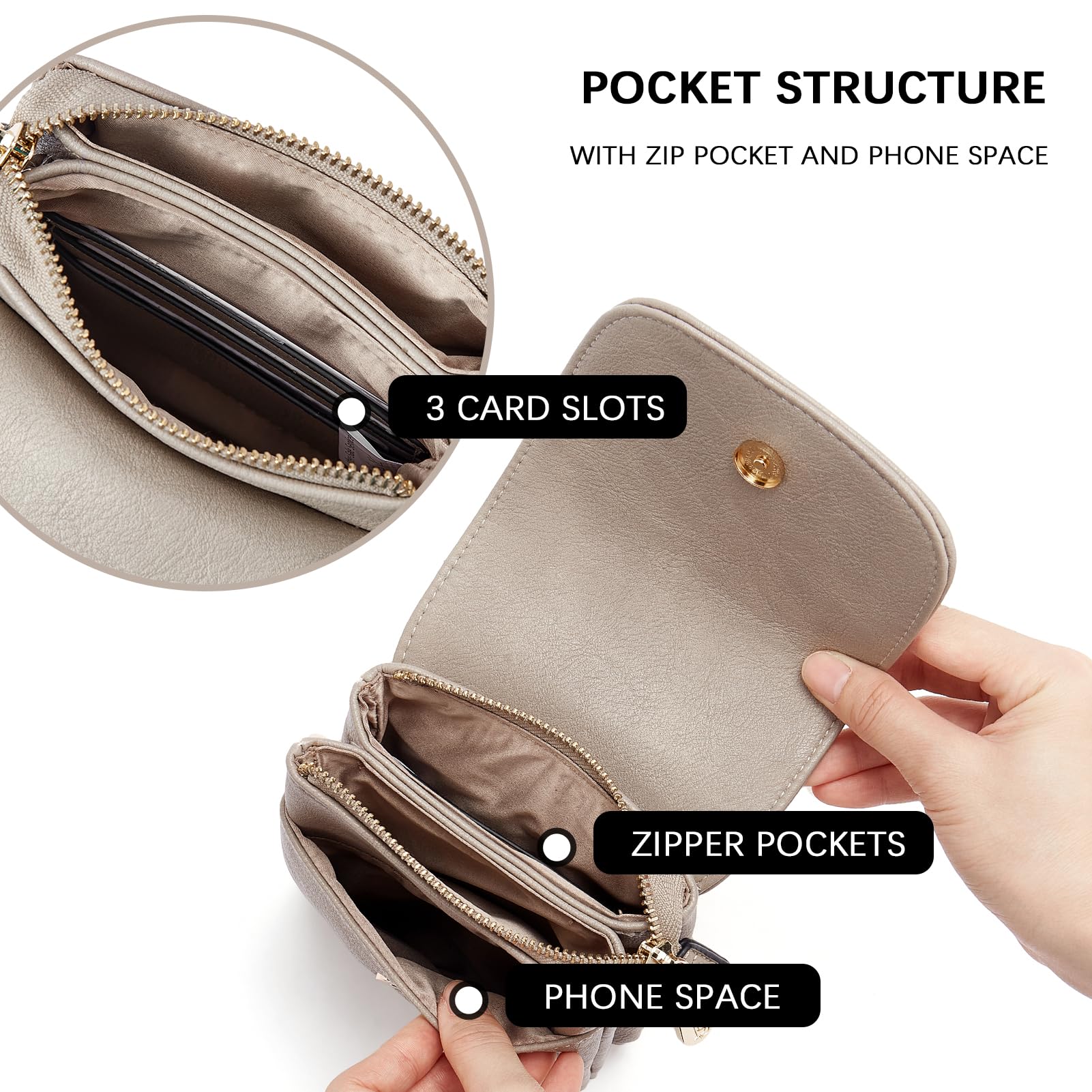 BOSTANTEN Vegan Leather Small Crossbody Bags for Women Designer Cell Phone Bag Wallet Purses Adjustable Strap Retro Grey