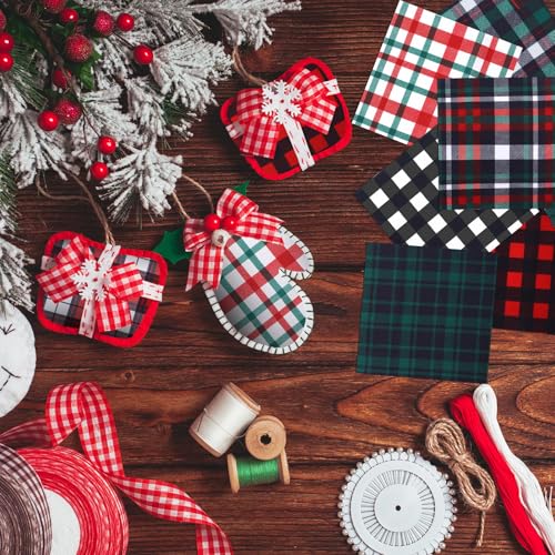 Preboun 300 Pcs 5 x 5 Inches Christmas Plaid Buffalo Check Fabric 25 Styles Buffalo Plaid Fabric Squares Polyester Fabric Scraps Quilting Squares for DIY Christmas Sewing Quilting Patchwork
